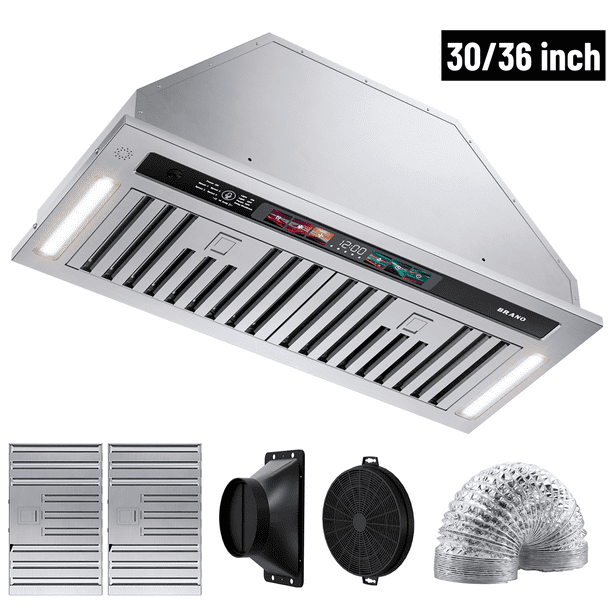 BRANO 36 Inch Stainless Steel Range Hood Insert,900 CFM Smart Voice ...