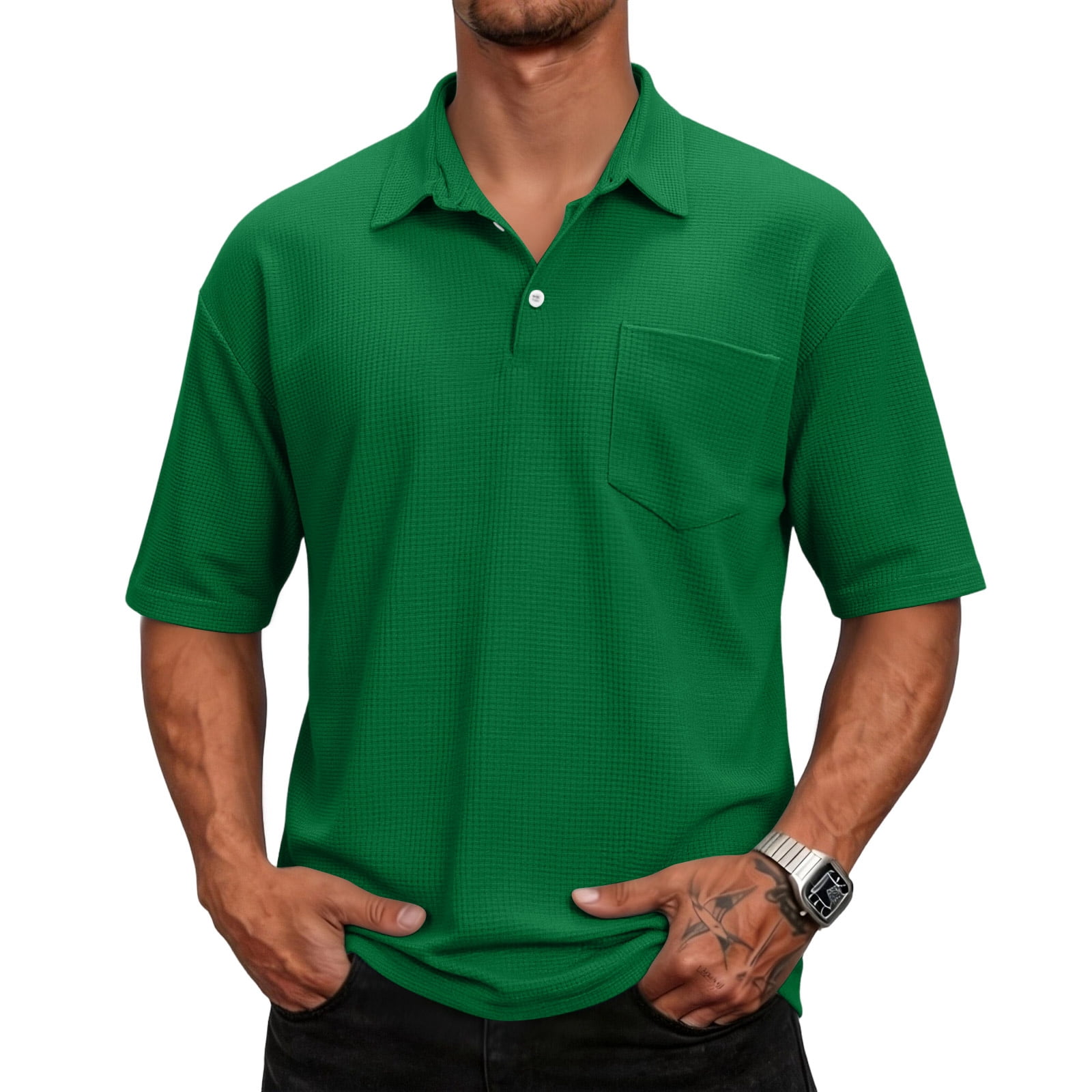 BRANROY 2-Piece Set Men's Waffle Short Sleeve Golf Breathable Sports ...