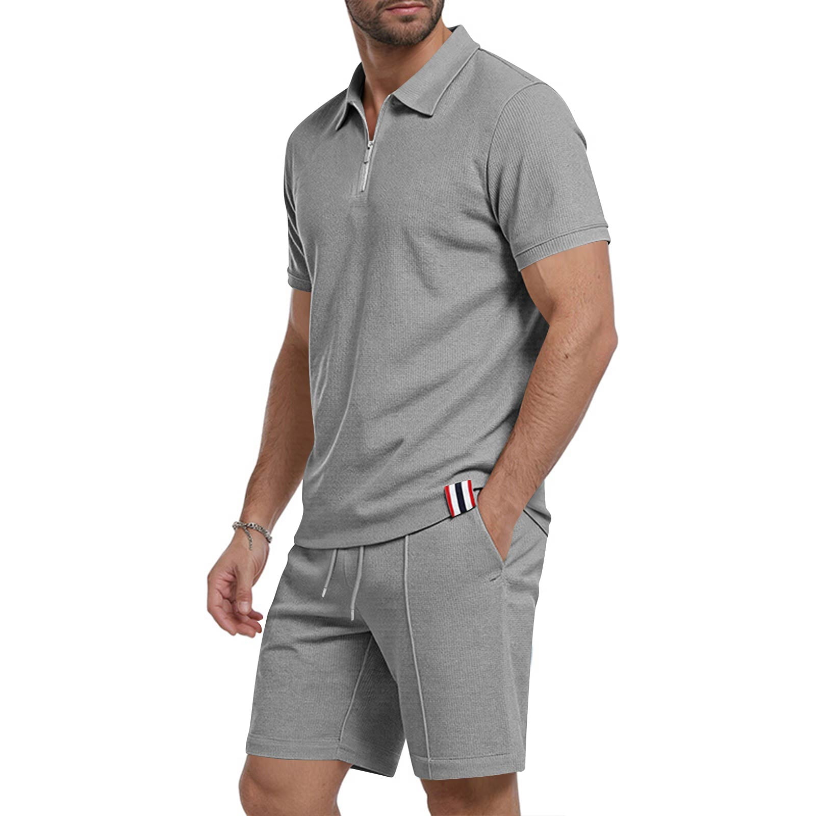 BRANROY 2-Piece Summer Set Men's Breathable Waffle Casual Loose Two ...