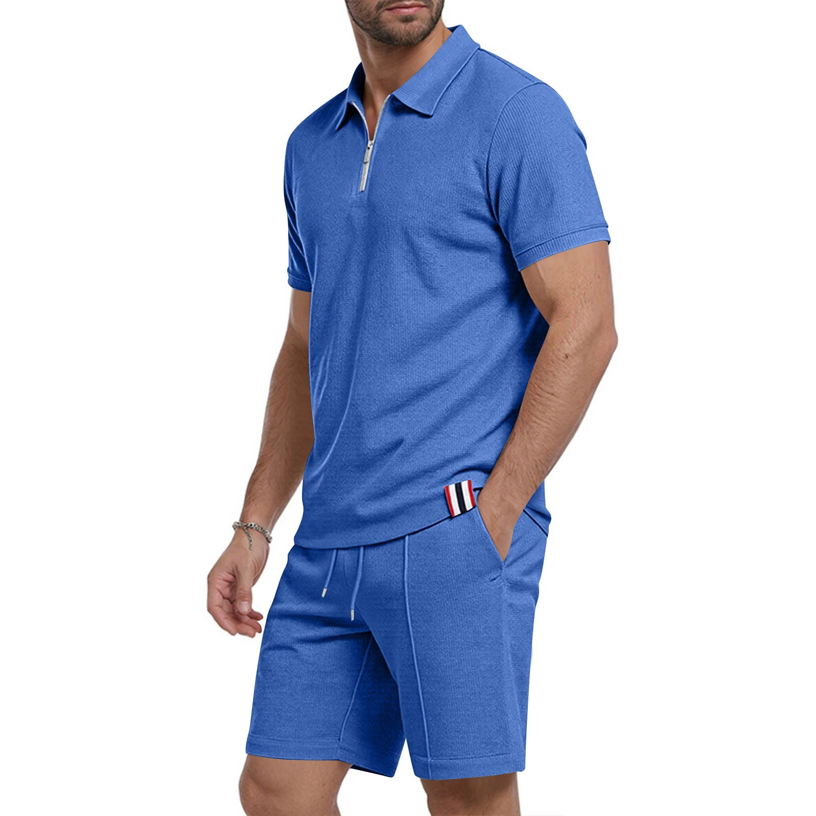 BRANROY 2-Piece Summer Set Men's Breathable Waffle Casual Loose Two ...