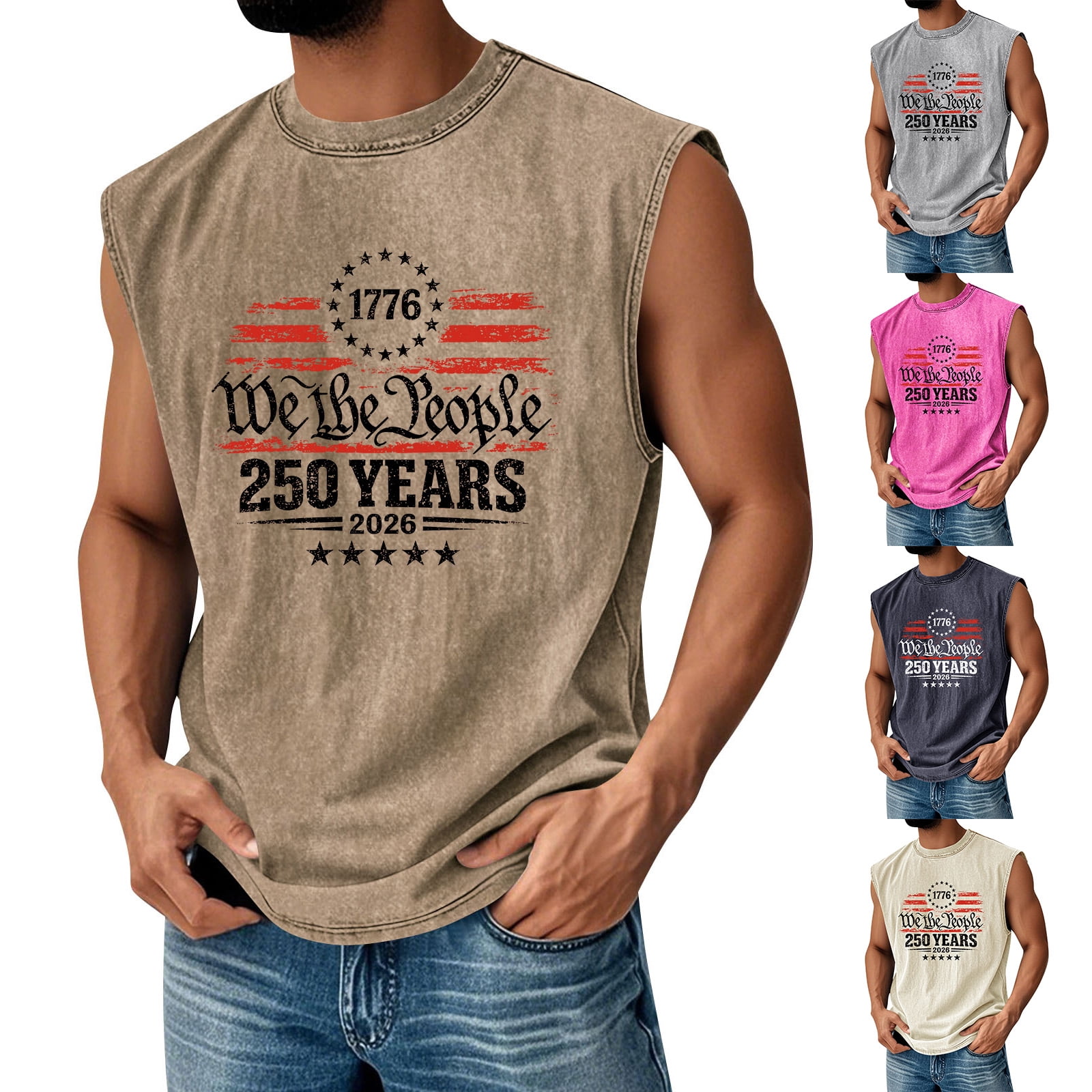 BRANROY 250th Anniversary USA Shirt - Mens Sleeveless Tops, 4th of July ...