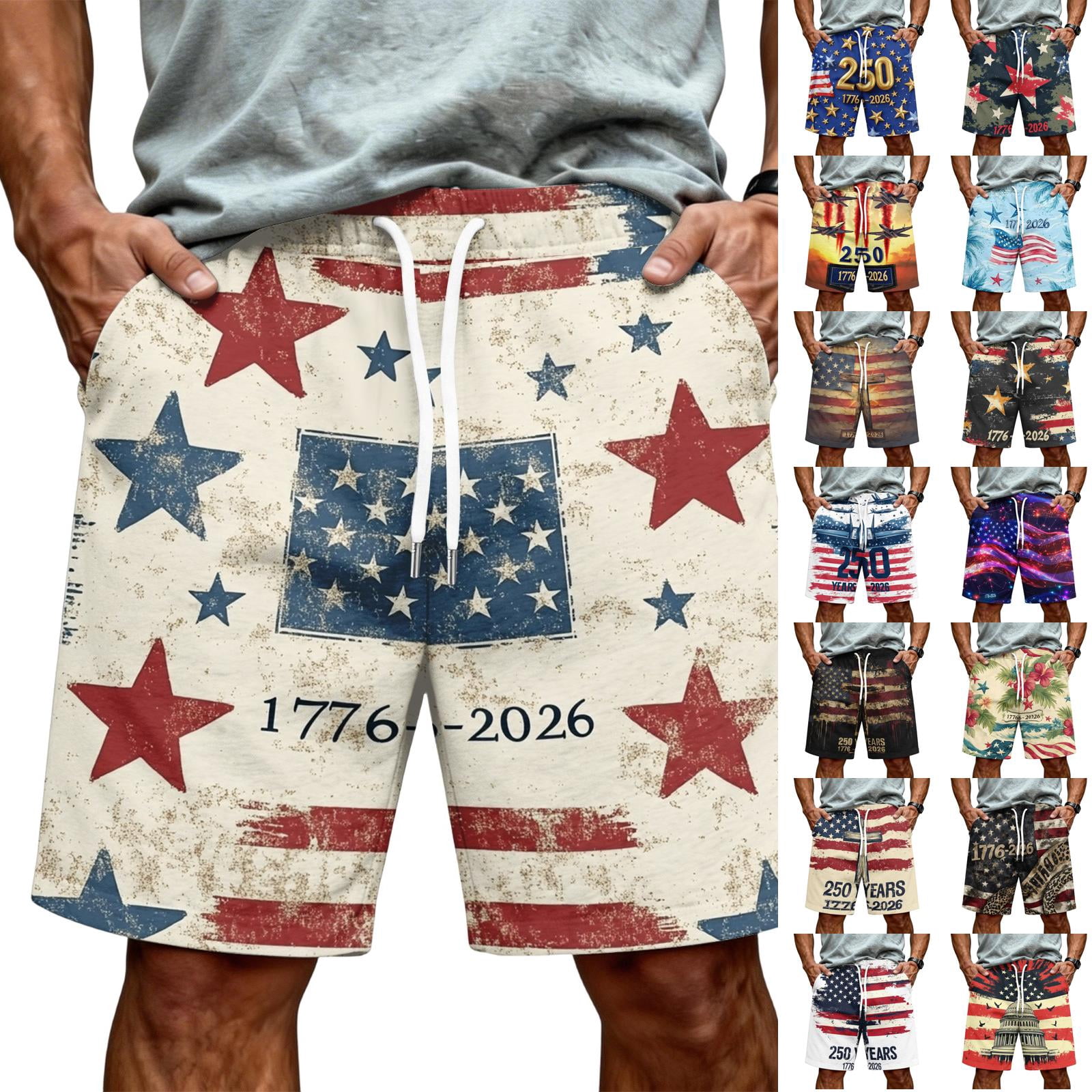 BRANROY 4th of July Shorts for Men - Casual Drawstring Waist Elastic ...