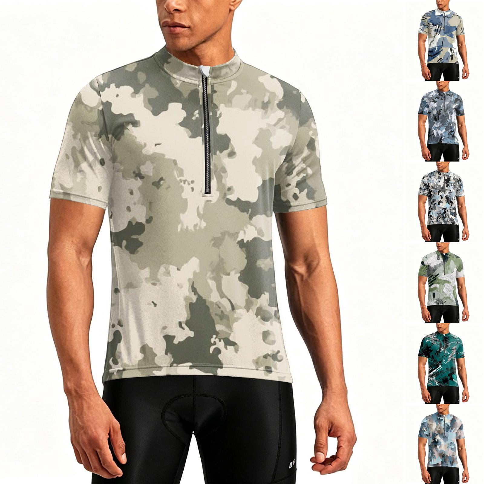 BRANROY Cycling Jersey Men Short Sleeve - Printed Half Zip Crew Neck ...