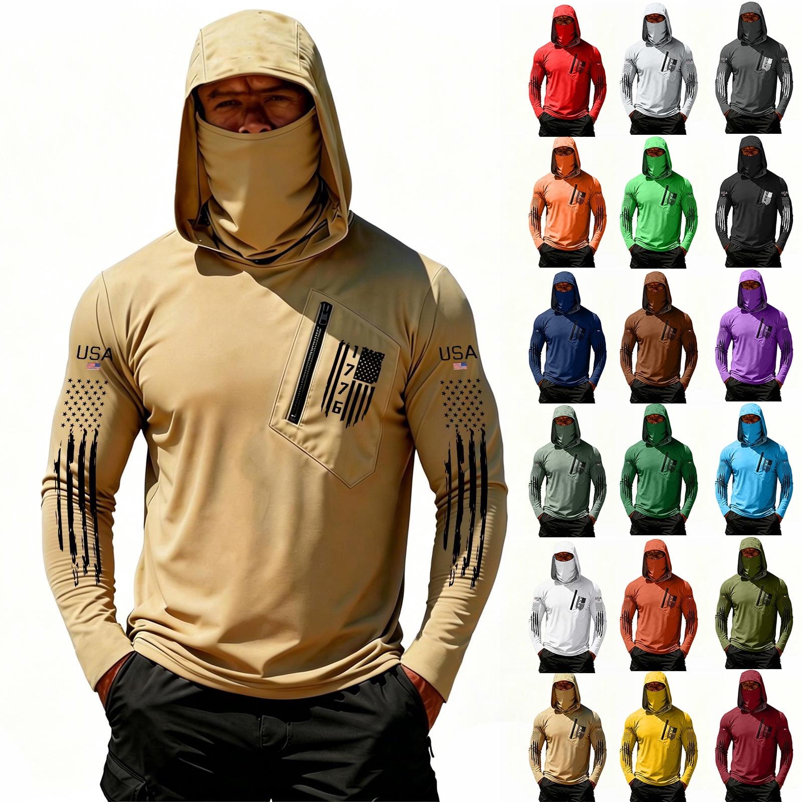 BRANROY Fourth of July Mens Hoodie - UPF 50 Long Sleeve Sun Shirt for ...