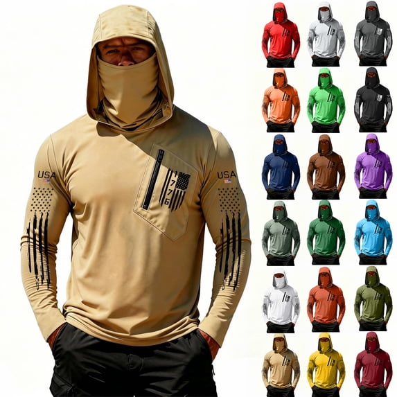 BRANROY Fourth of July Mens Hoodie - UPF 50 Long Sleeve Sun Shirt for ...