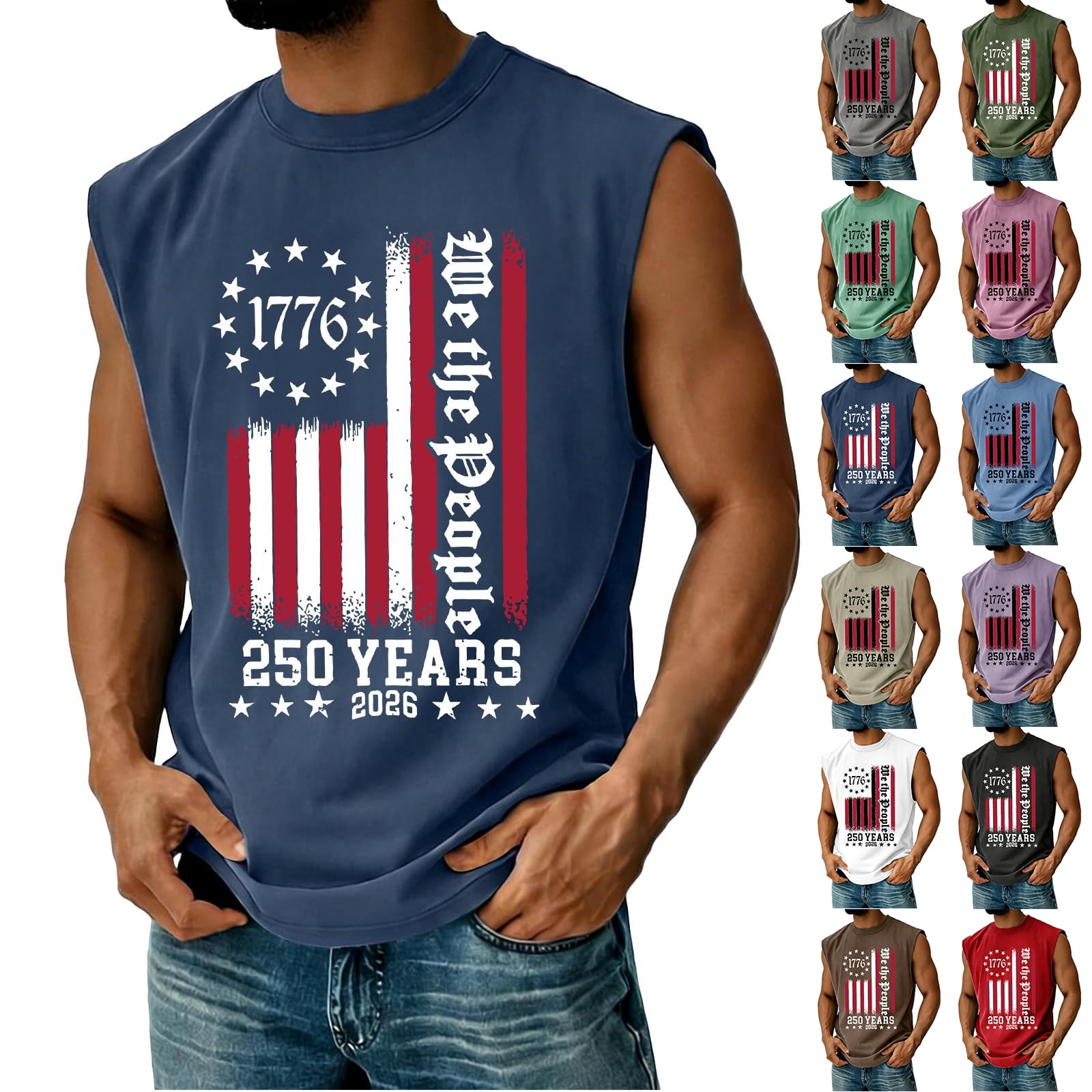 BRANROY Fourth of July Mens Tank Tops - Sleeveless 4th of July Shirts ...