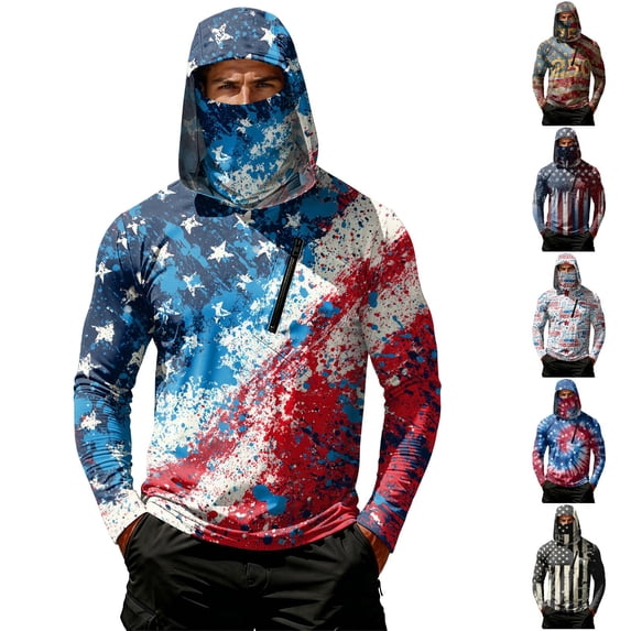 BRANROY Fourth of July Sun Hoodie - UPF 50 Long Sleeve Patriotic Print ...