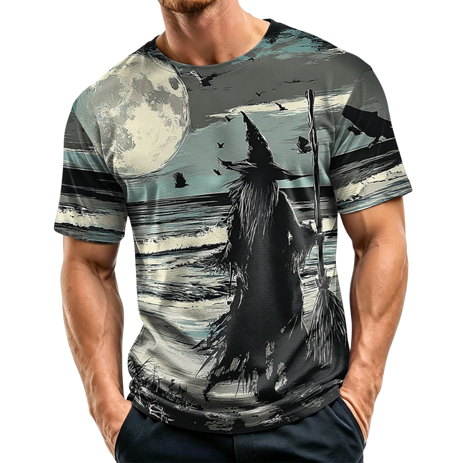 BRANROY Funny Scary Halloween Mens Shirts - Round Neck Short Sleeve ...