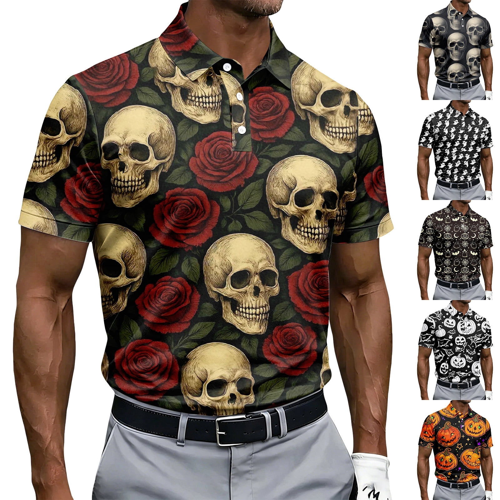 BRANROY Halloween Hawaiian Shirts for Men - Funny Graphic Short Sleeve ...