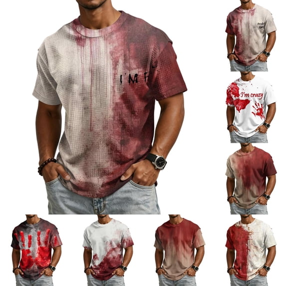 BRANROY Horror Halloween Mens Shirts - Turn Down Collar Short Sleeve T ...