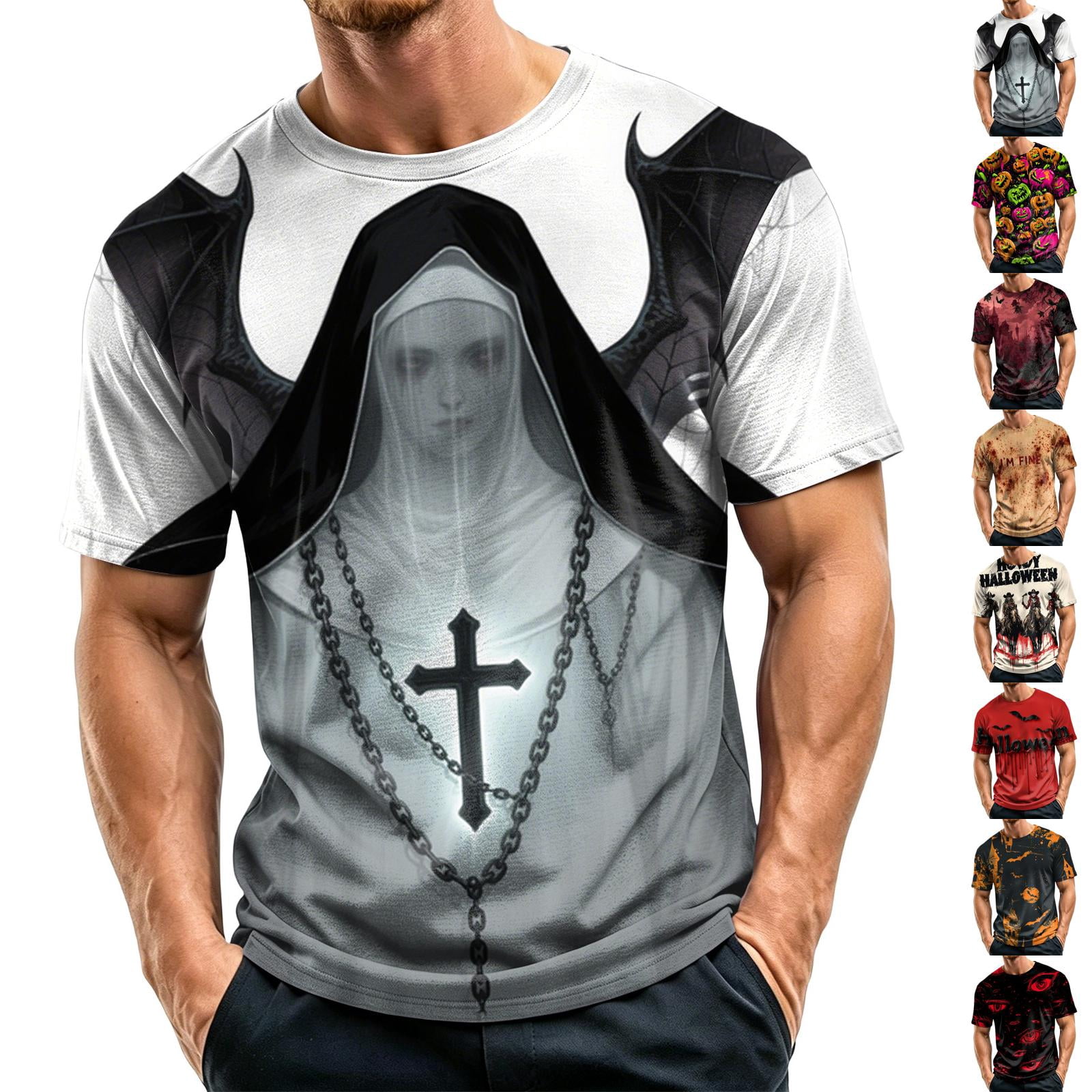 BRANROY Horror Mens Halloween Crewneck T-Shirt - Breathable Short ...
