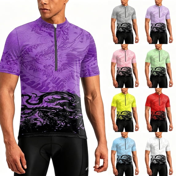 BRANROY MTB Jersey Short Sleeve Men - Printed Half Zip Breathable Crew ...