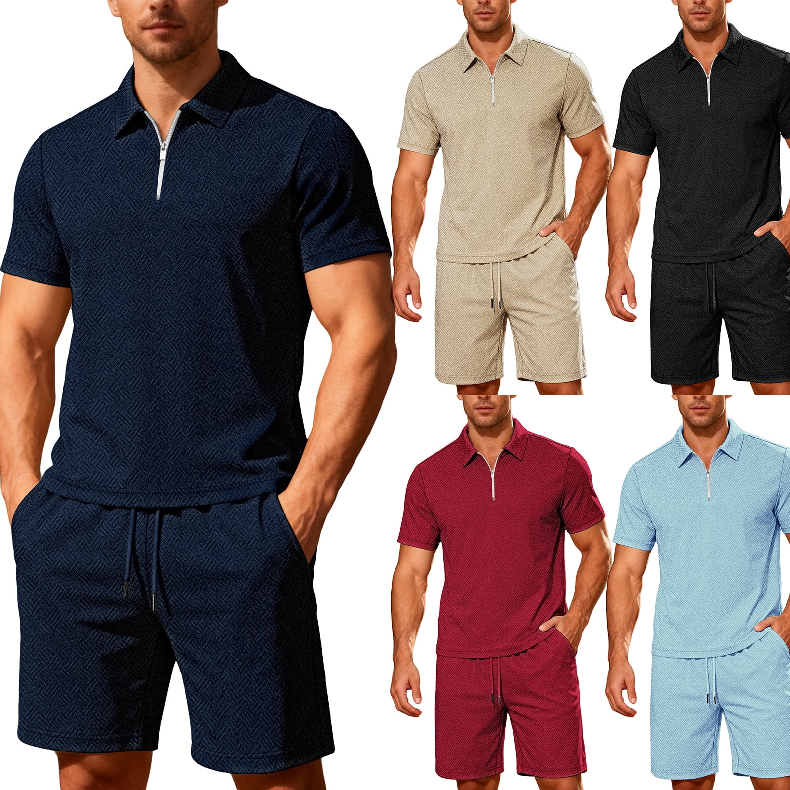 BRANROY Men's 2 Piece Outfits Color Block Short Sleeve Polo Shirt with ...