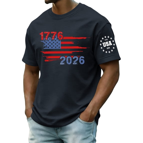 BRANROY Men's 250th Anniversary Flag Shirt - Round Neck Independence ...
