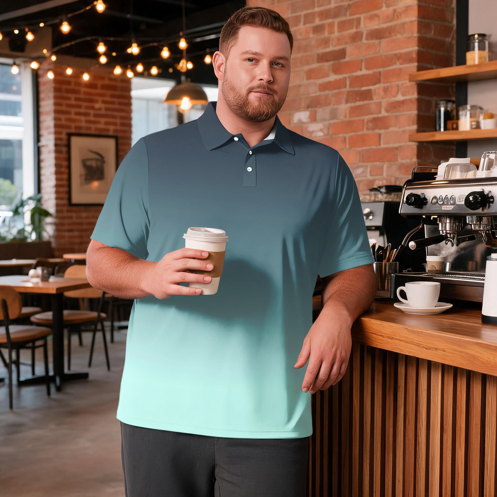 BRANROY Men's Big and Tall Polo - Fade Print UPF 50+ Mens Golf Shirts ...
