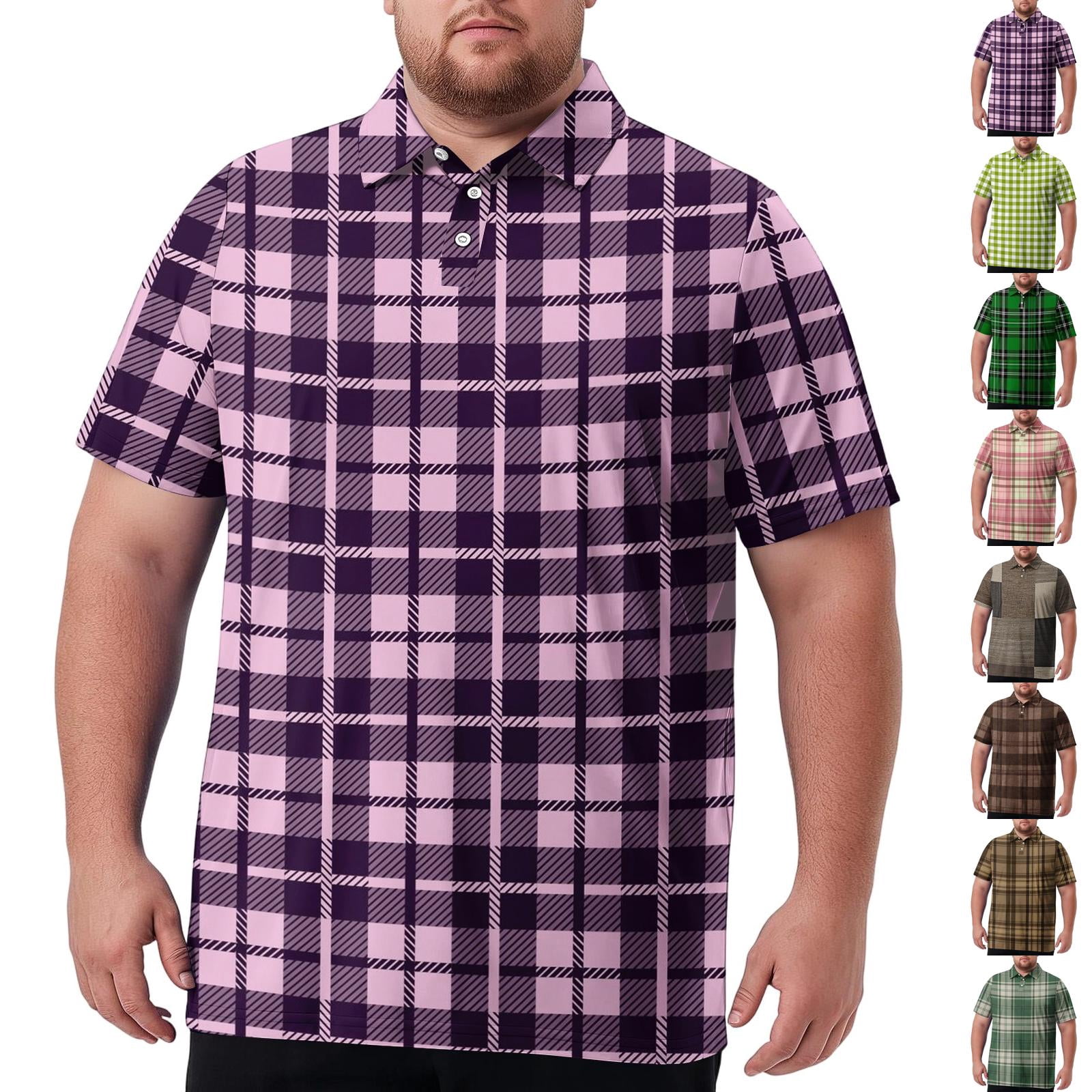 BRANROY Men's Big and Tall Shirts - Fold Over Collar Plaid Print UPF 50 ...
