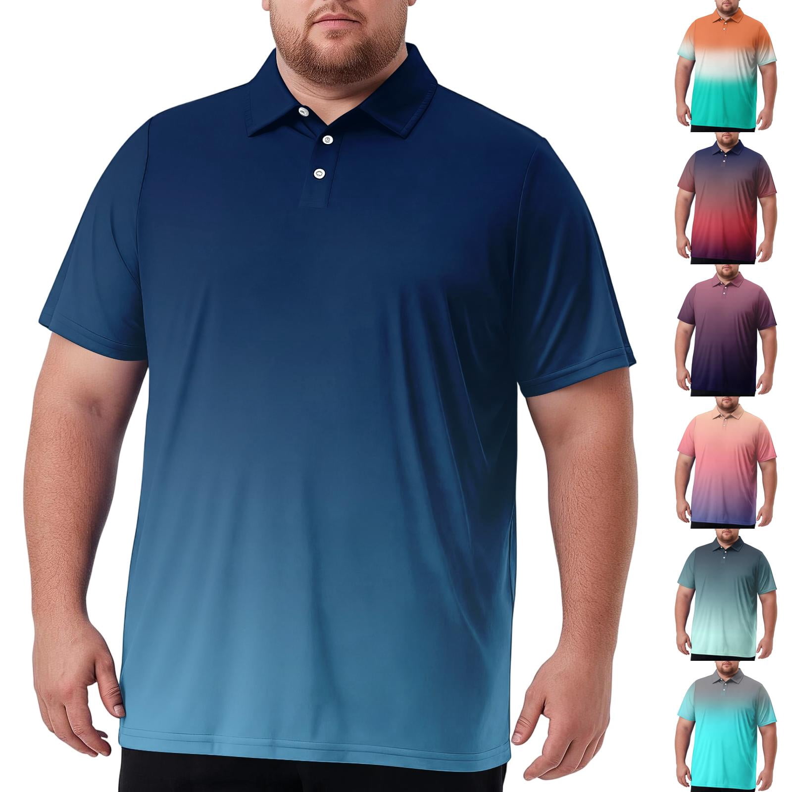 BRANROY Men's Big and Tall Shirts - Gradient Ombre Print UPF 50+ Short ...