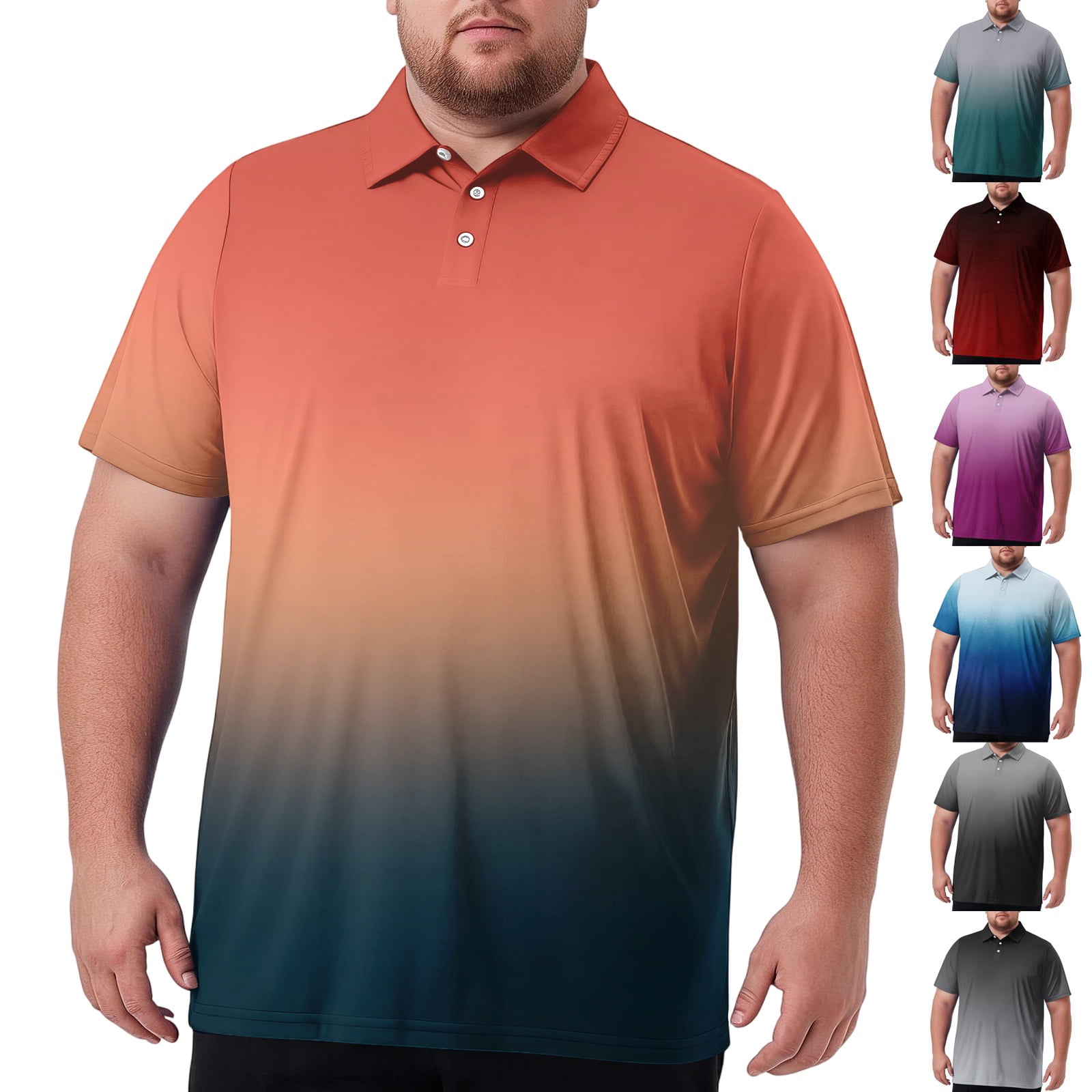 BRANROY Men's Big and Tall Shirts - Ombre Gradient Print UPF 50+ Short ...