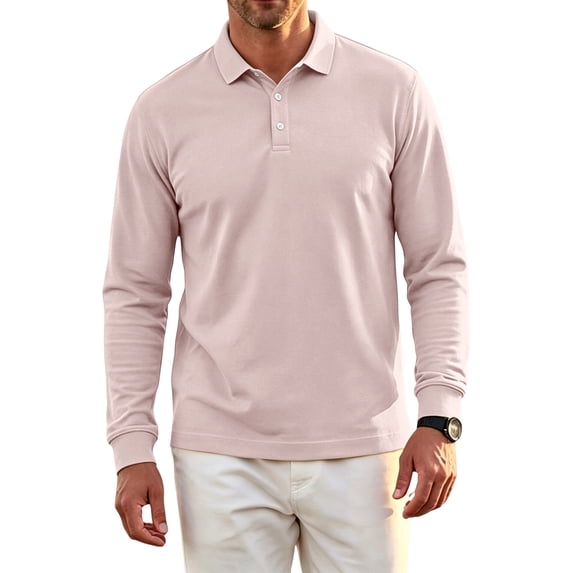 BRANROY Men's Breathable Mesh Polo Shirts - Long Sleeve Golf Top for ...