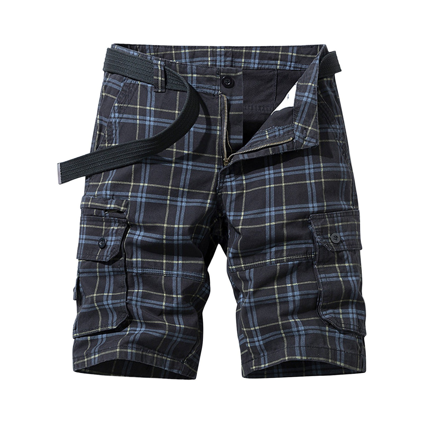 BRANROY Men's Summer Plaid Cargo Shorts - Polyester, Slim Fit, Multi ...