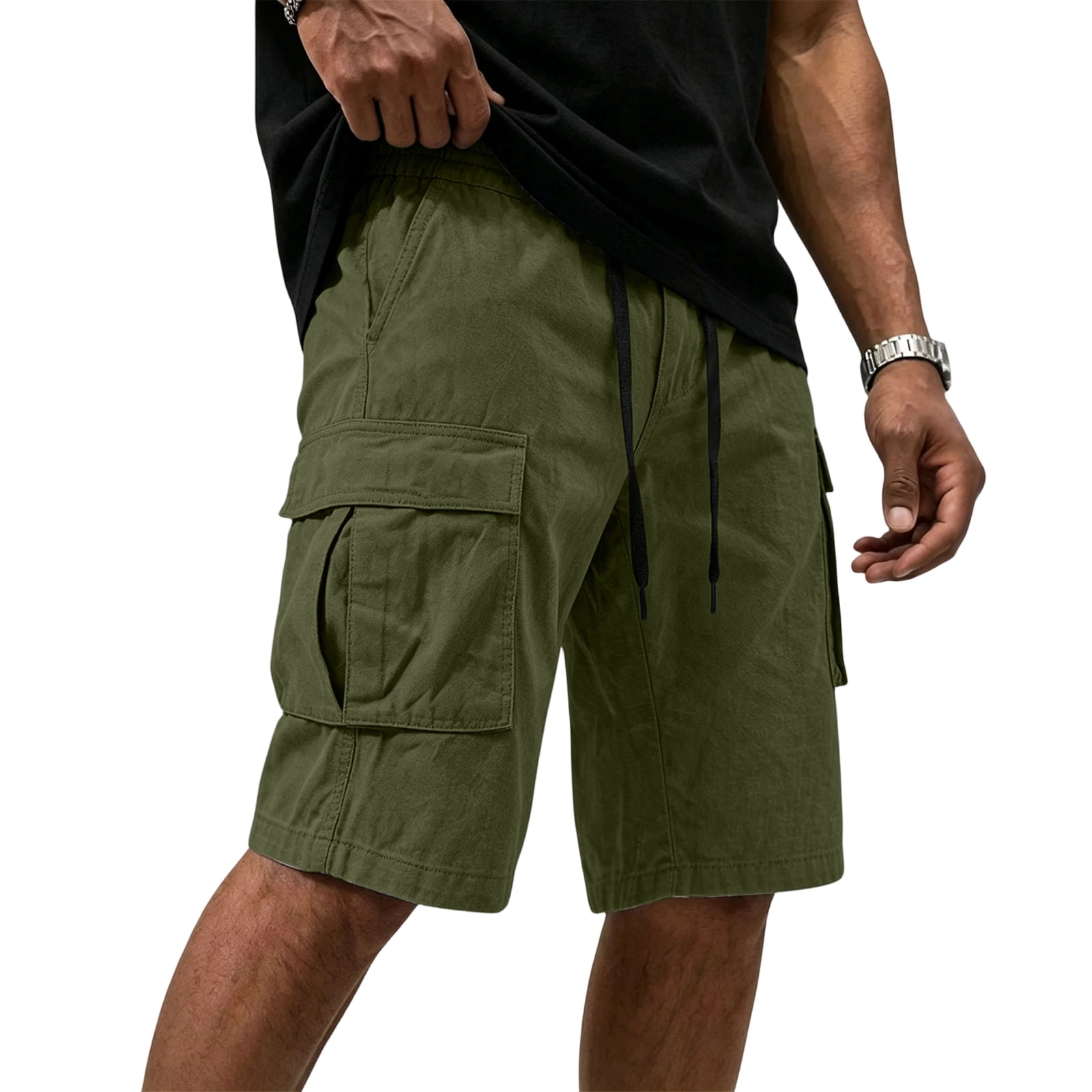 BRANROY Men's Classic Fit Cargo Shorts - Drawstring Multi-Pocket Chino ...
