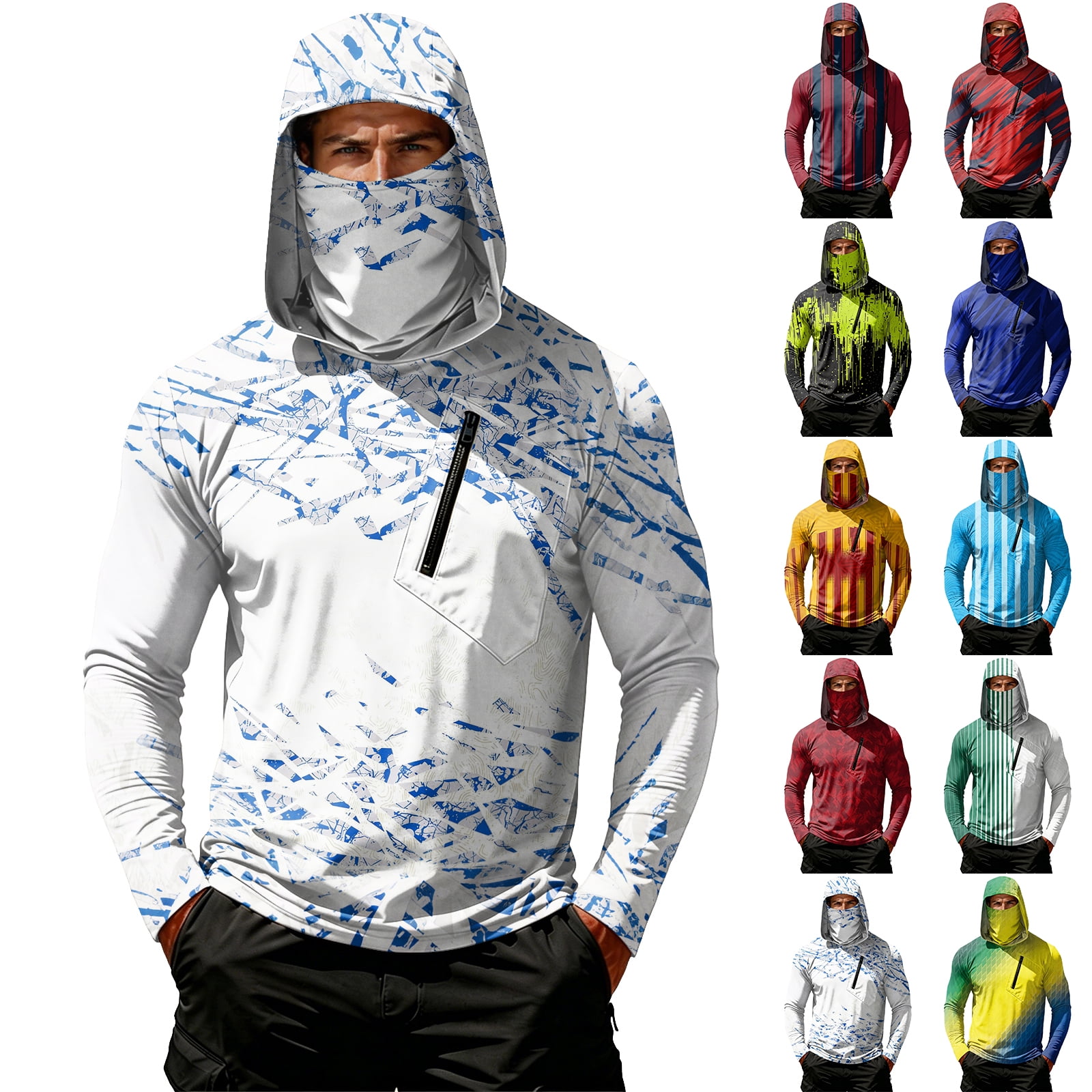 BRANROY Men's Geometric Print Hooded Sun Shirt - UPF50+ UV Protection ...