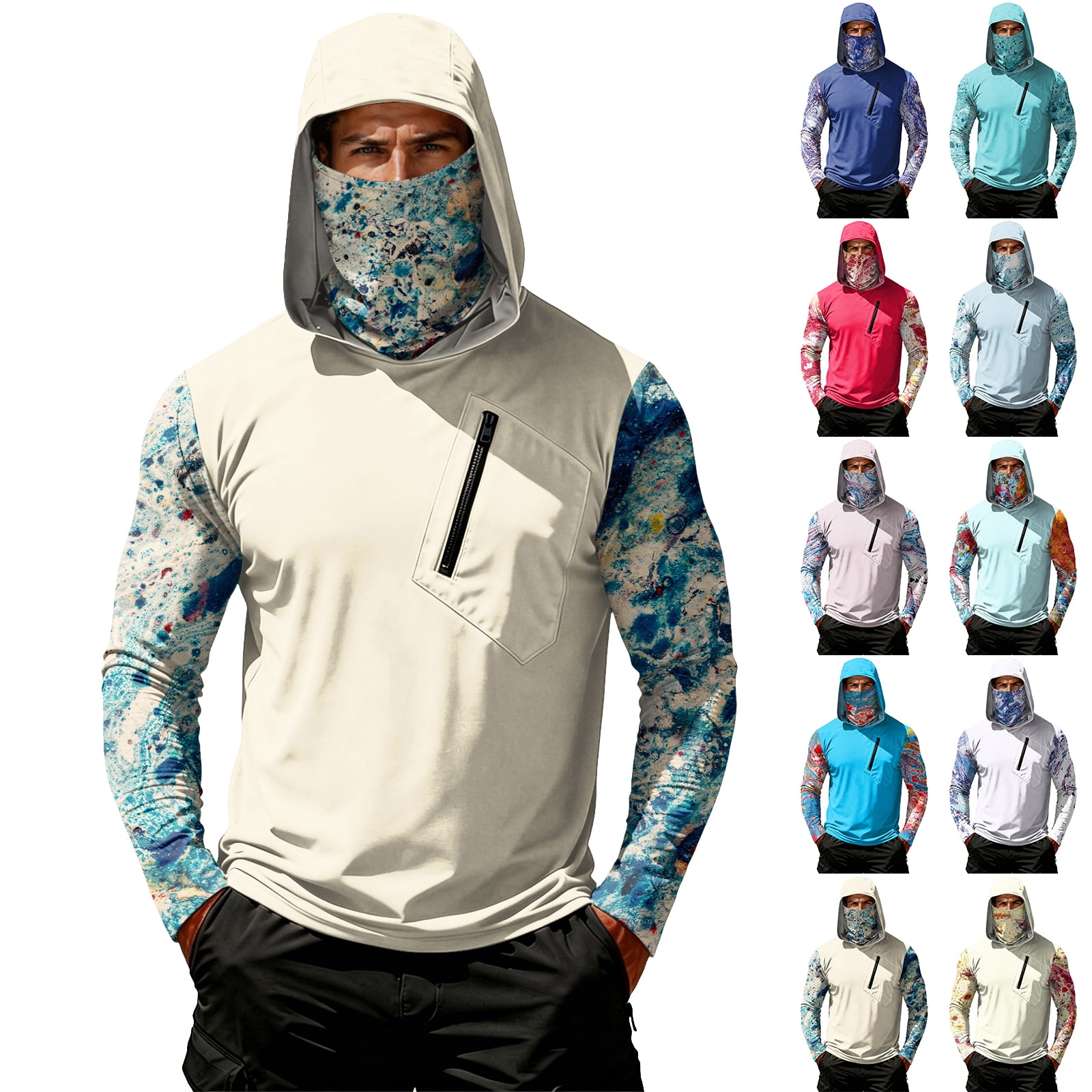 BRANROY Men's Gradient Print Sun Hoodie - UPF50+ UV Protection Long ...