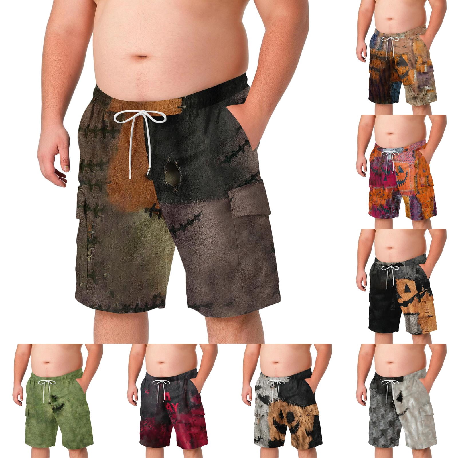 BRANROY Men's Halloween Printed Cargo Shorts - Plus Size Drawstring ...
