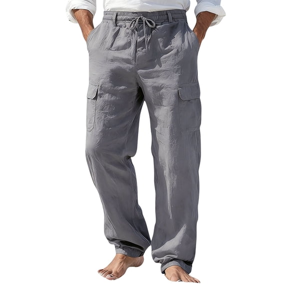 BRANROY Men's Hiking Pants - Lightweight Linen Cargo Trousers with ...