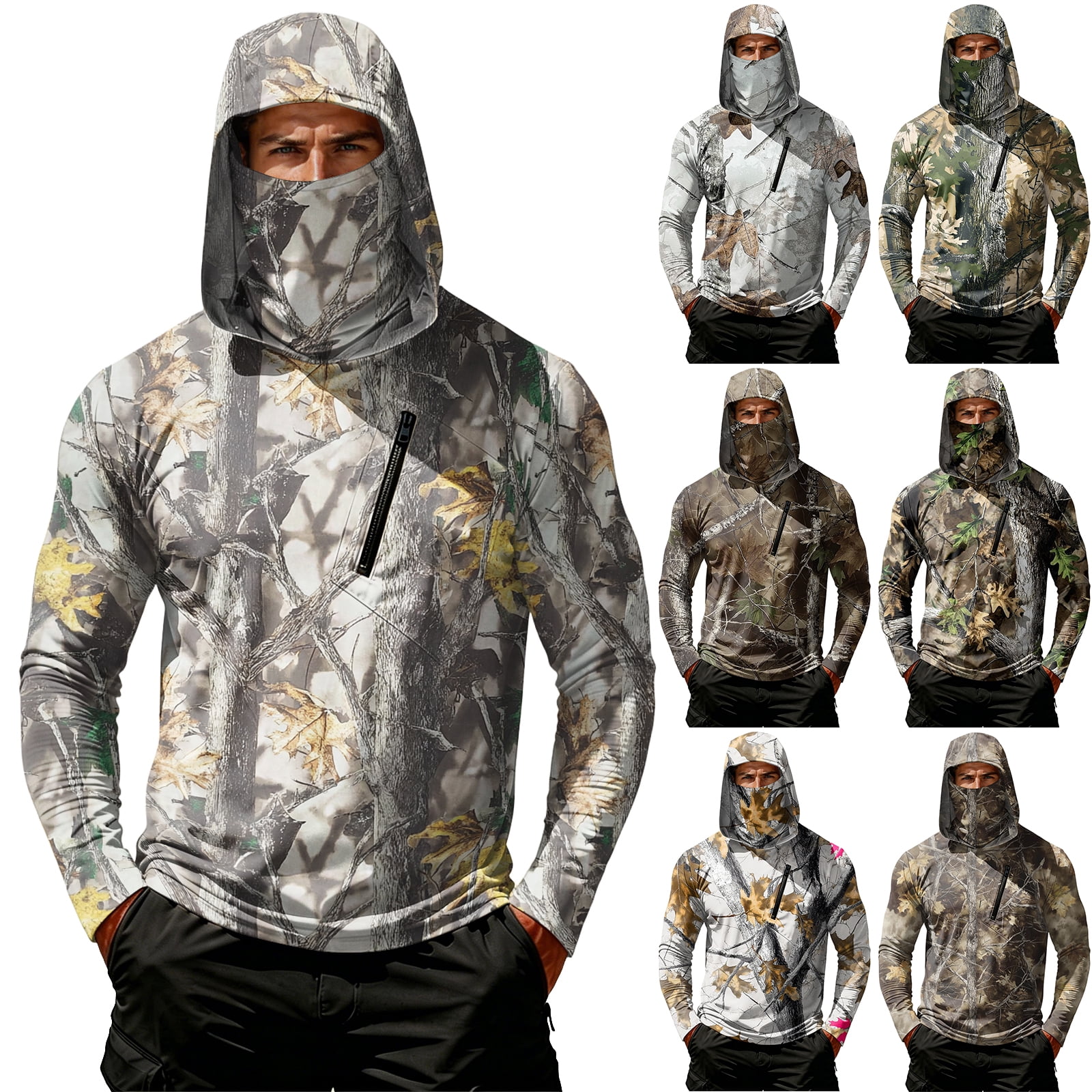 BRANROY Men's Leaf Camo Print Hooded Sun Shirt - UPF50+ UV Protection ...