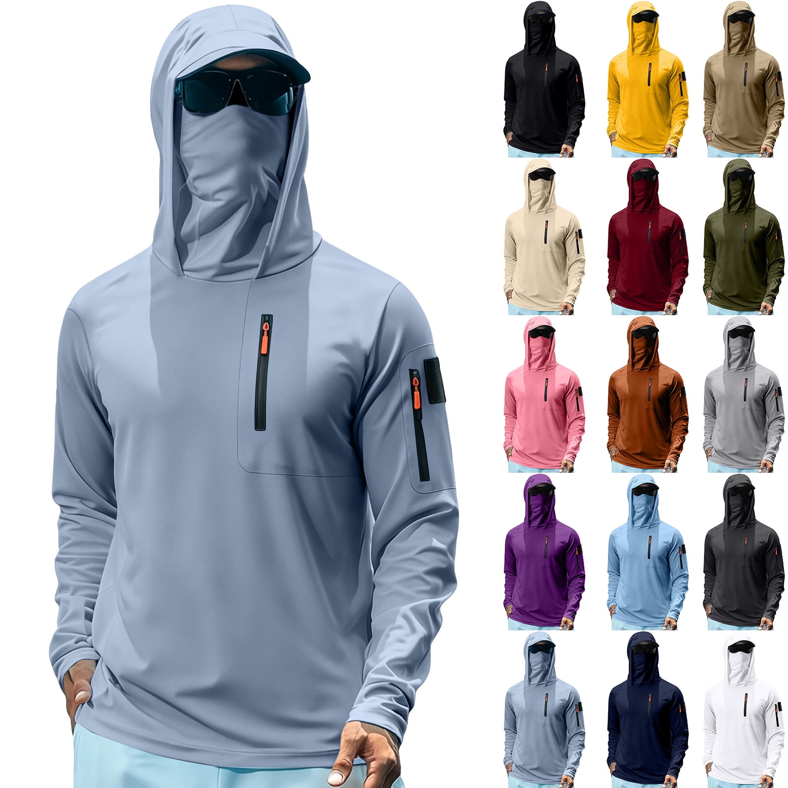 BRANROY Men's Multifunctional Sun Hoodie - Zipper Velcro Hooded Mask ...