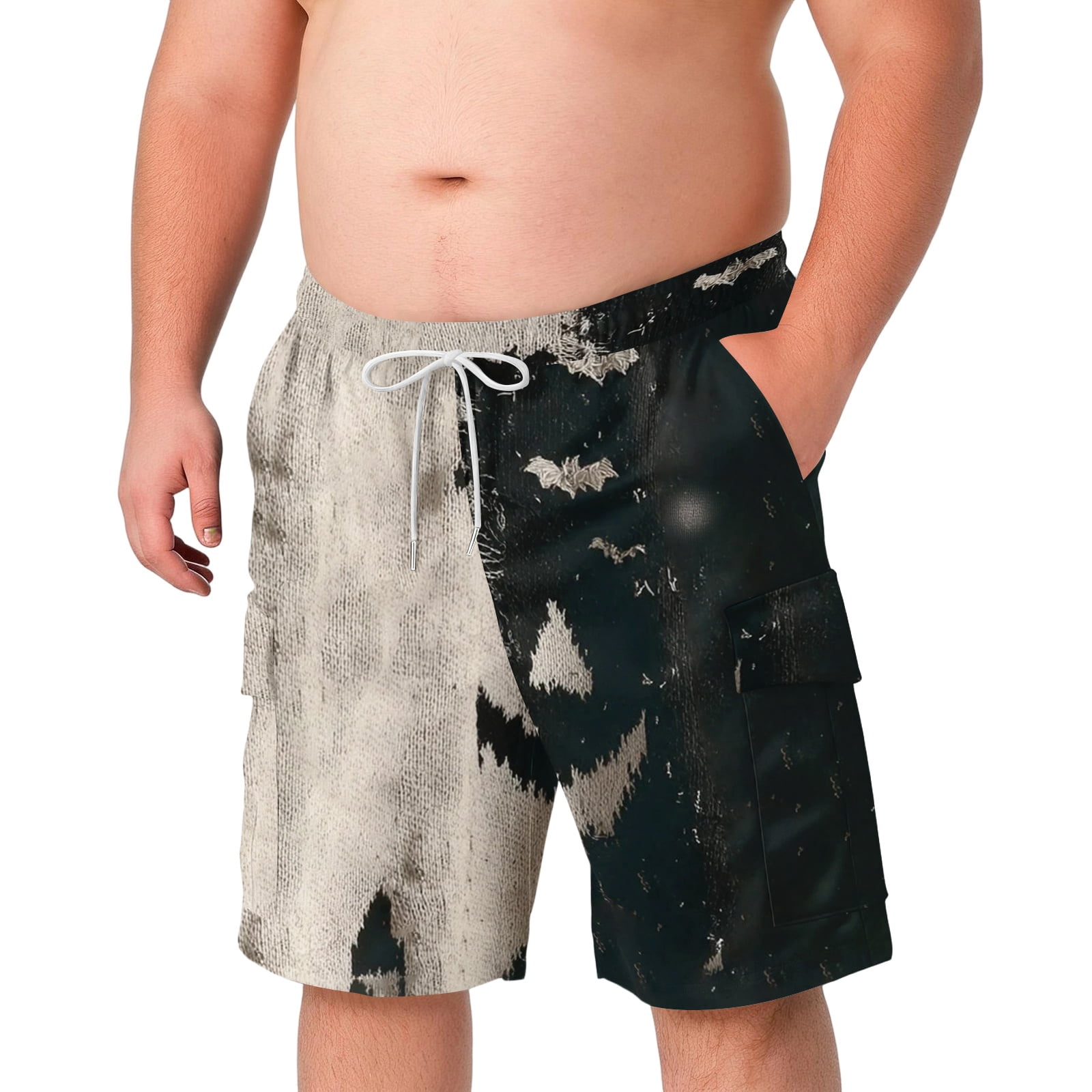 BRANROY Men's Plus Size Cargo Shorts - Halloween Printed Drawstring ...