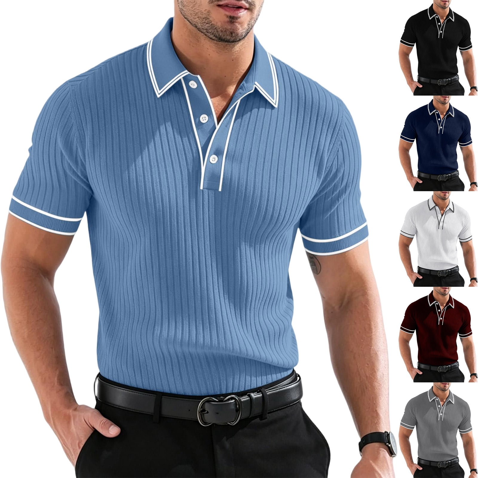 BRANROY Men's Short Sleeve Polo Shirt - Two-Tone Collared Golf Top for ...