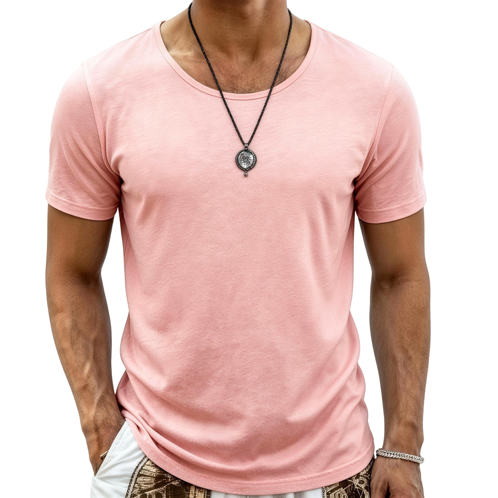 BRANROY Men's Short Sleeve Round Neck Solid Color T-Shirt - Plain ...