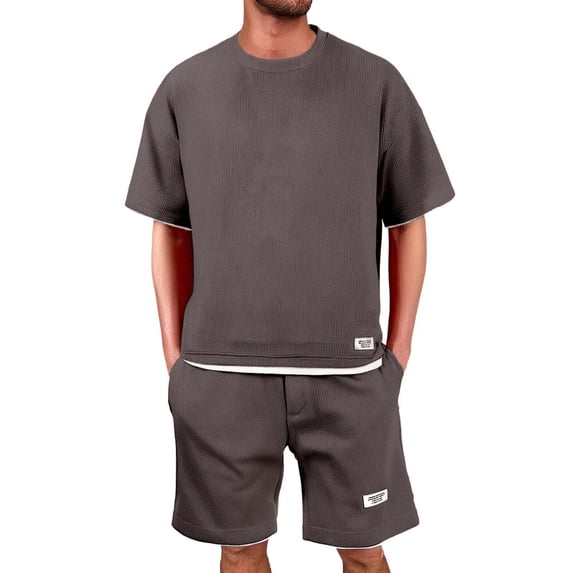 BRANROY Men's Summer Outfits 2 Piece - Solid Waffle Short Set Tracksuit ...