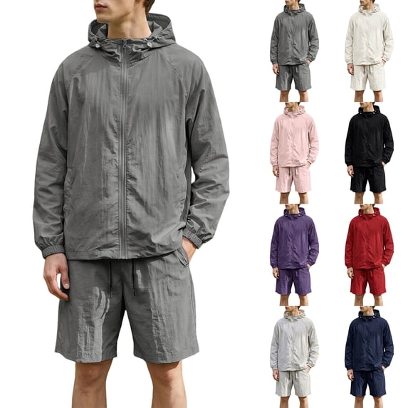 BRANROY Men's Summer Outfits UPF 50+ - Ice Silk Hoodie and Shorts Two ...