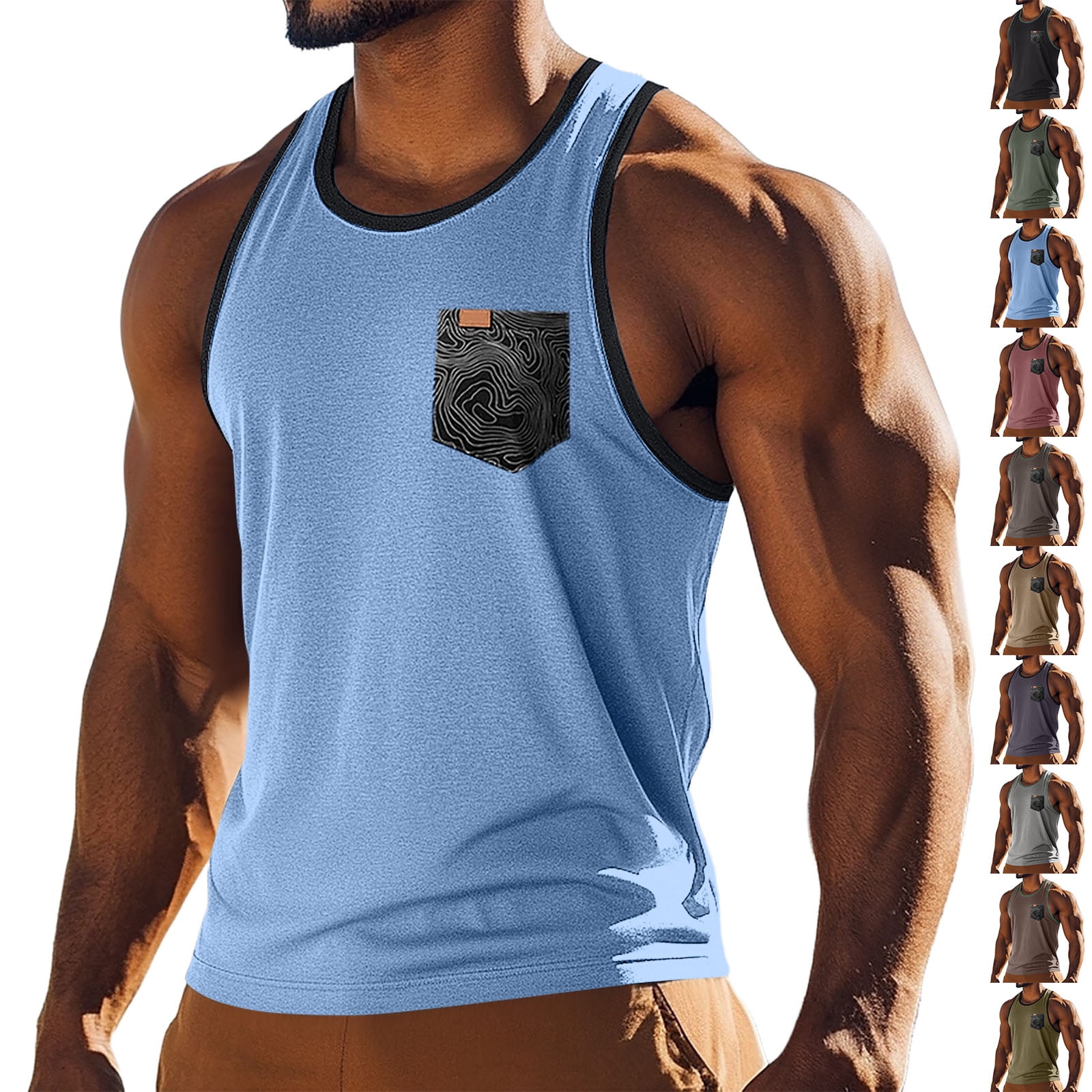 BRANROY Men's Tank Tops with Pocket - Slim Fit Sleeveless Muscle Shirt ...