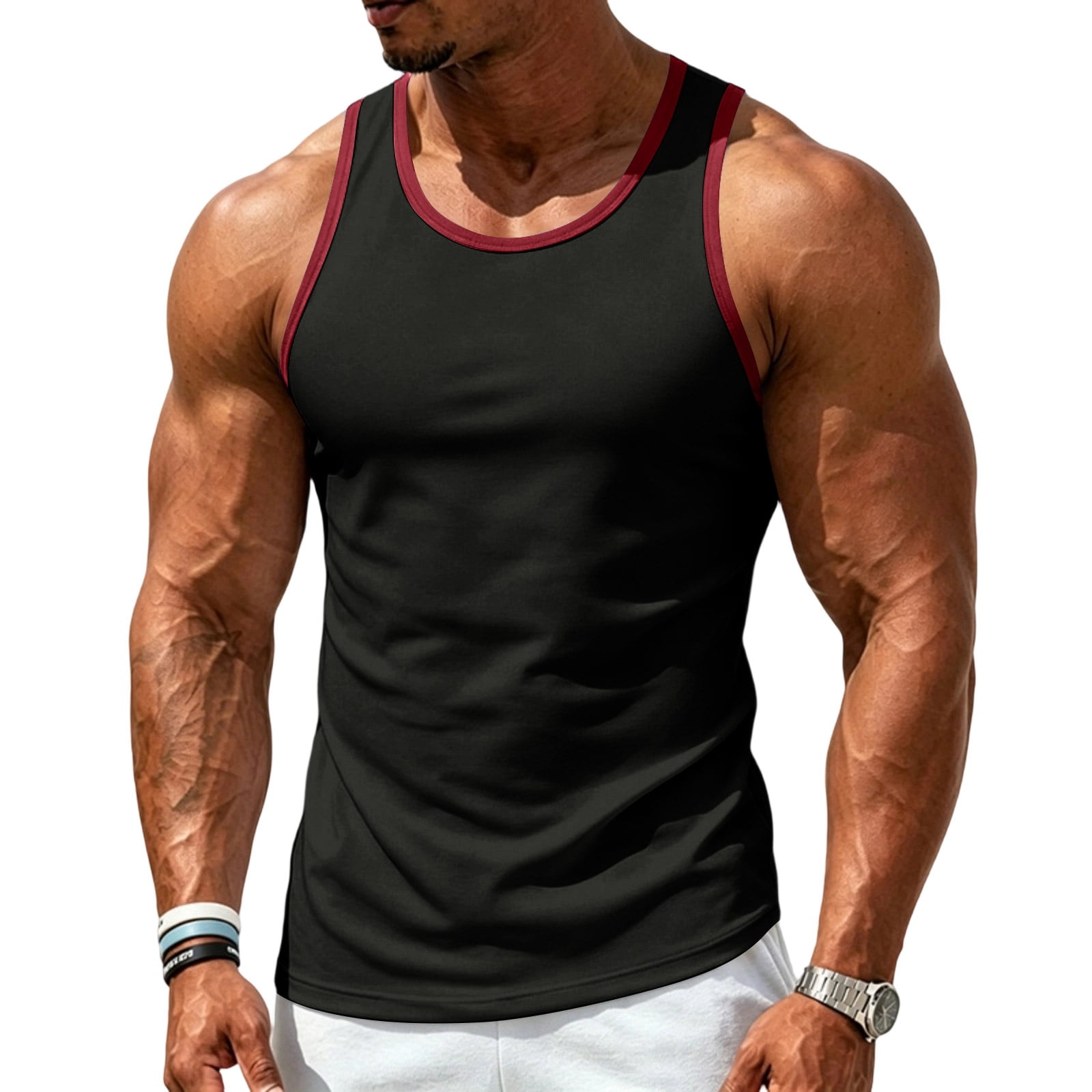 BRANROY Men's Vintage Big and Tall Tank Top - Stretchy Color Block ...