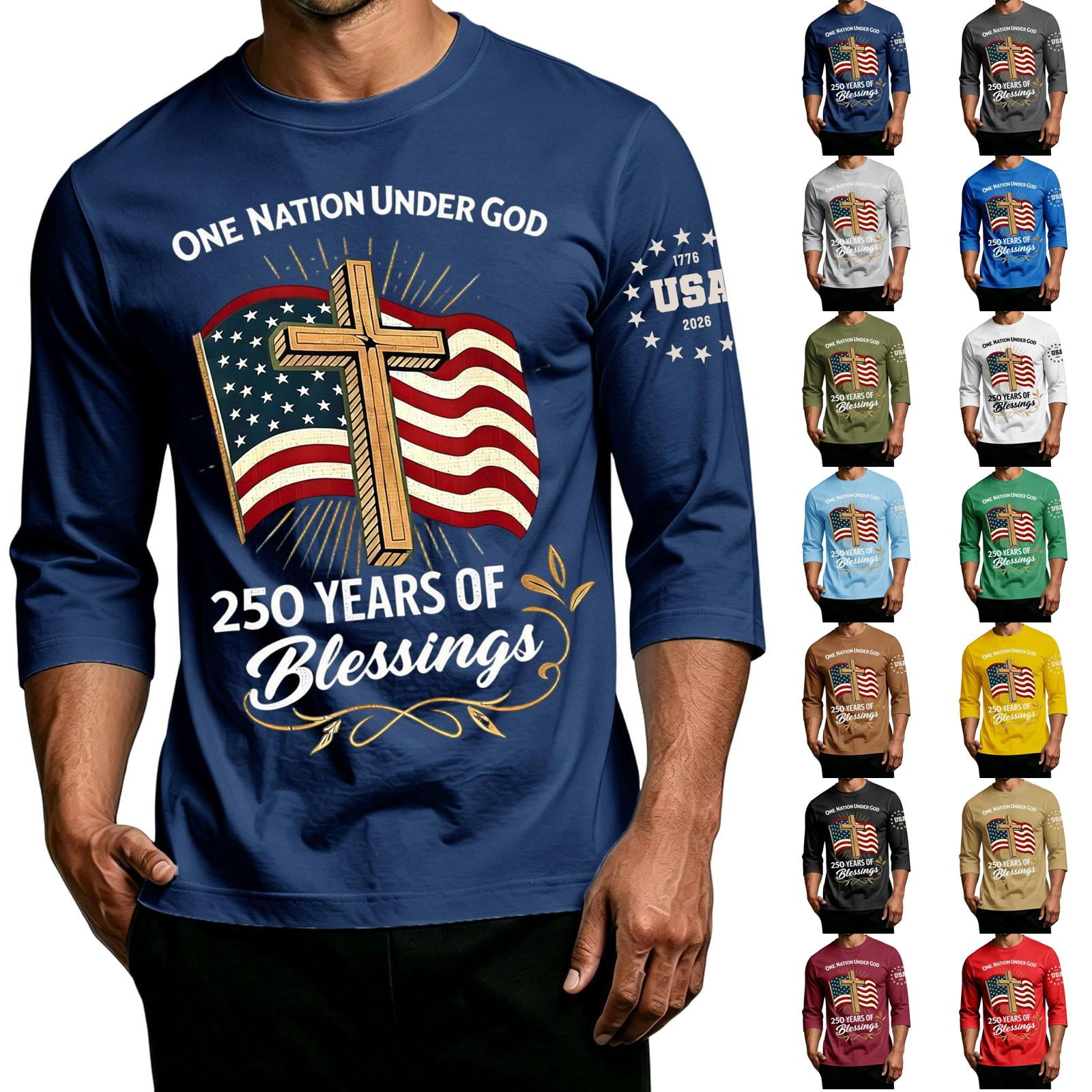 BRANROY Mens 250th Anniversary USA Shirt - One Nation Under God 4th of ...