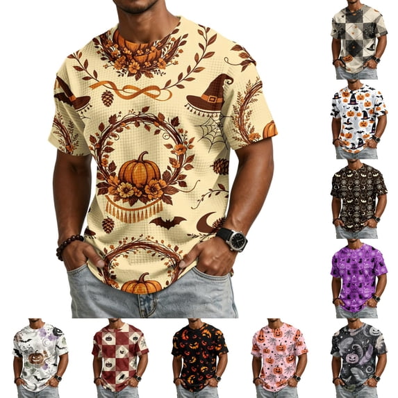 BRANROY Mens Casual Collared Short Sleeve Shirt - Halloween Sport Top ...