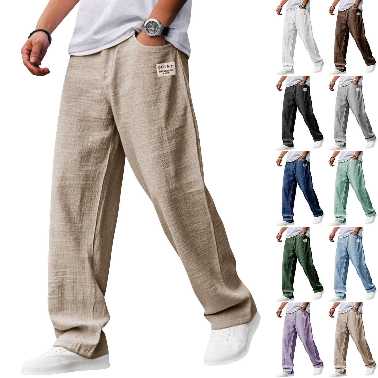 BRANROY Mens Casual Pants - Drawstring Elastic Waist Loose Fit Trousers ...