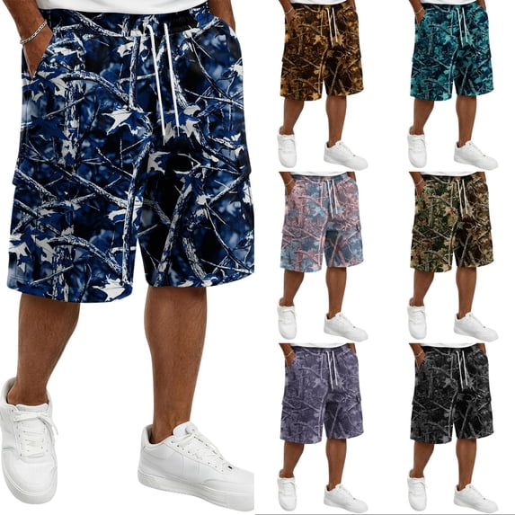 BRANROY Mens Casual Shorts Tree Camo - Drawstring Elastic Waist Loose ...