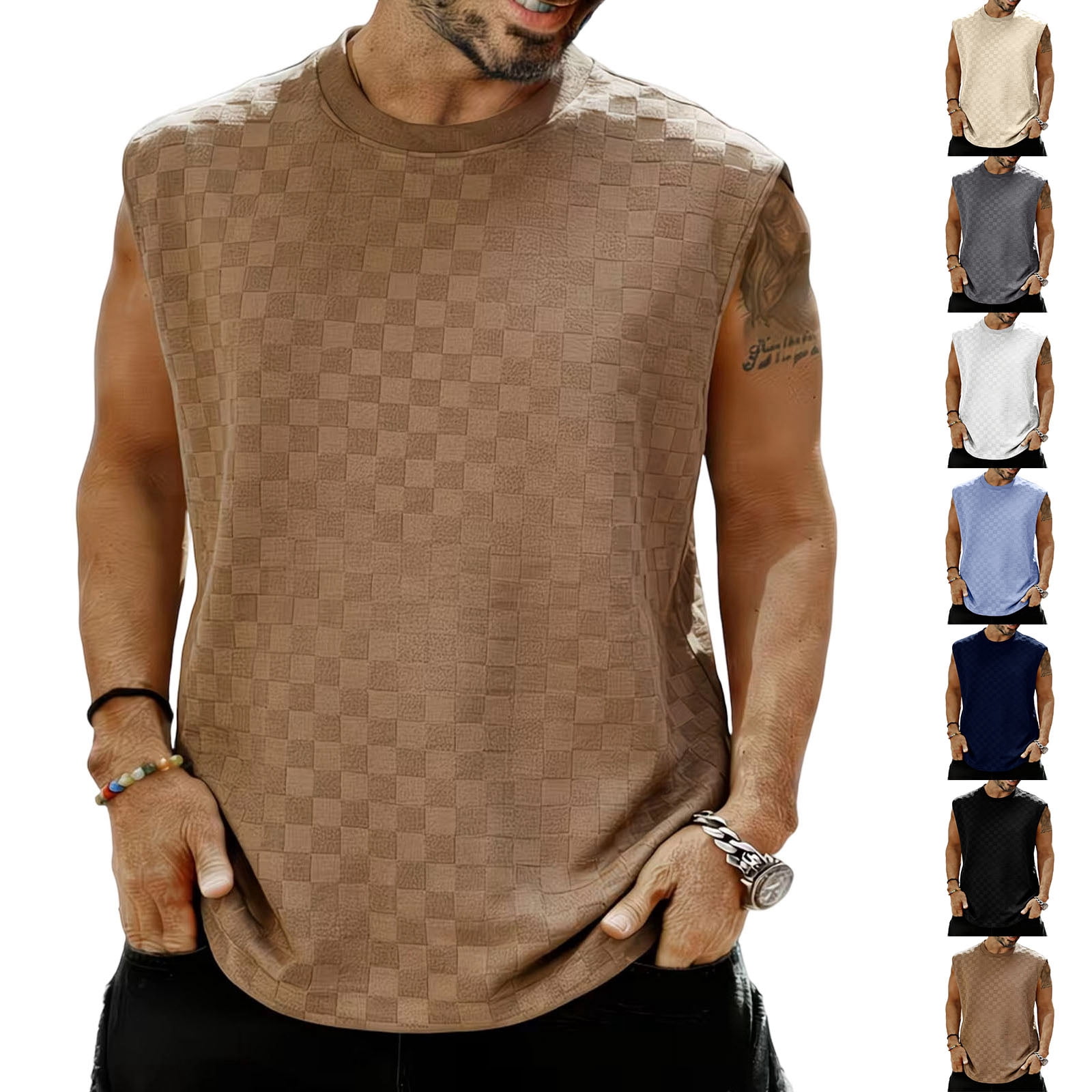 BRANROY Mens Checkered Tank Tops Summer - Sleeveless Shirts for Men ...