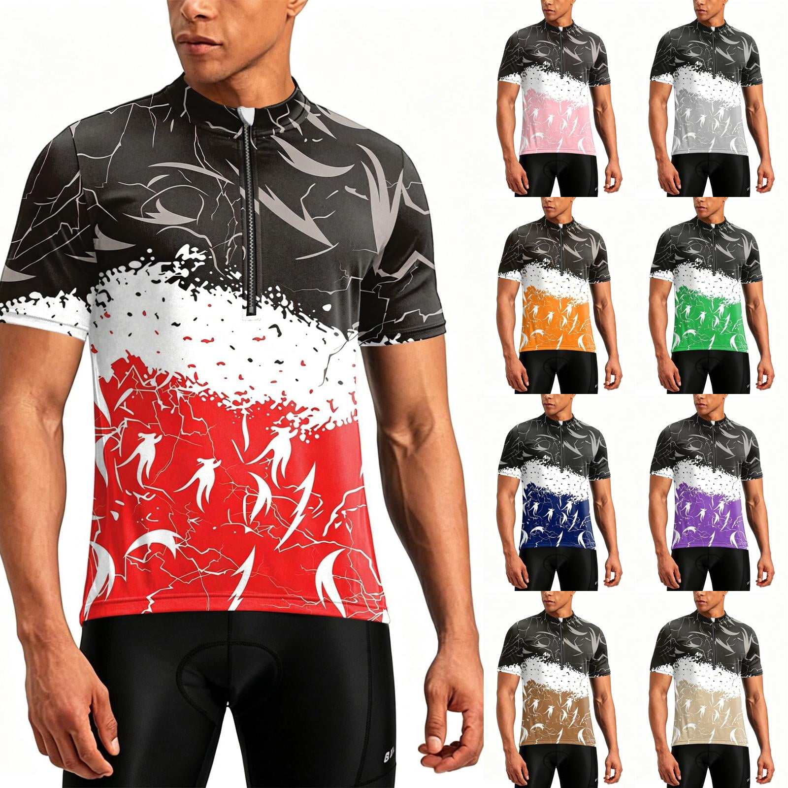 BRANROY Mens Cycling Jersey Short Sleeve - Printed Half Zip Breathable ...
