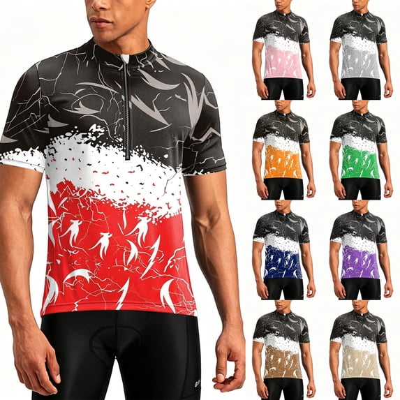 BRANROY Mens Cycling Jersey Short Sleeve - Printed Half Zip Breathable ...