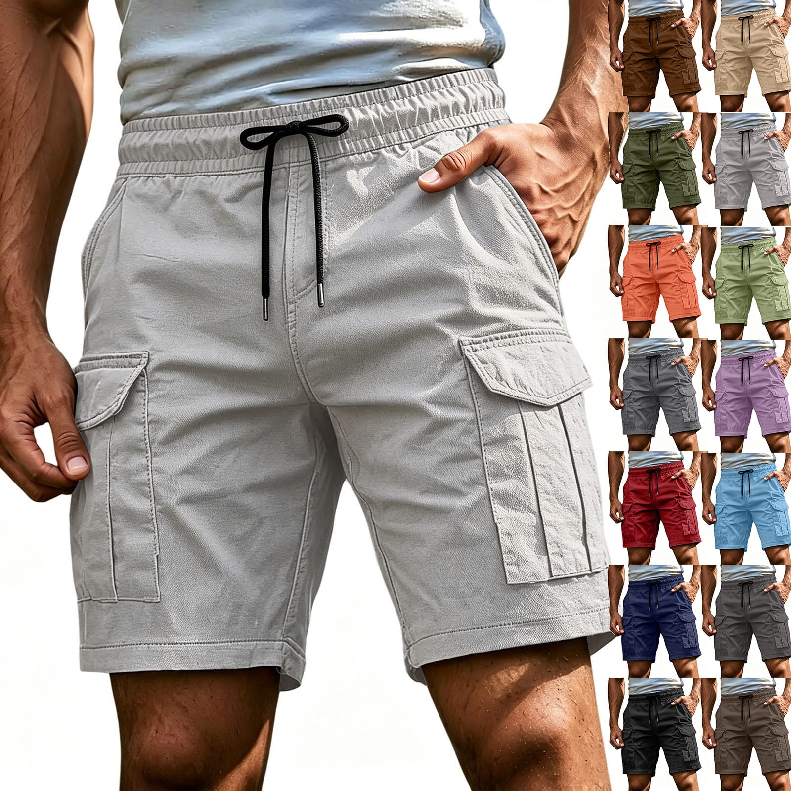 BRANROY Mens Lightweight Cargo Shorts - Drawstring Relaxed Fit Multi ...