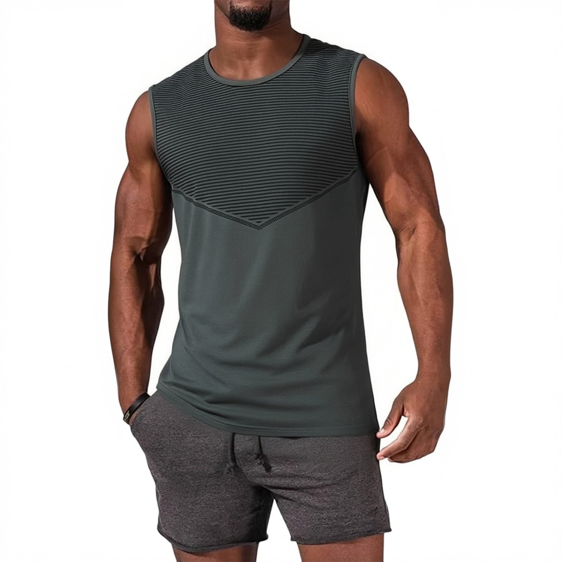 BRANROY Mens Loose Breathable Running Fitness Striped Tank Top - Mens ...