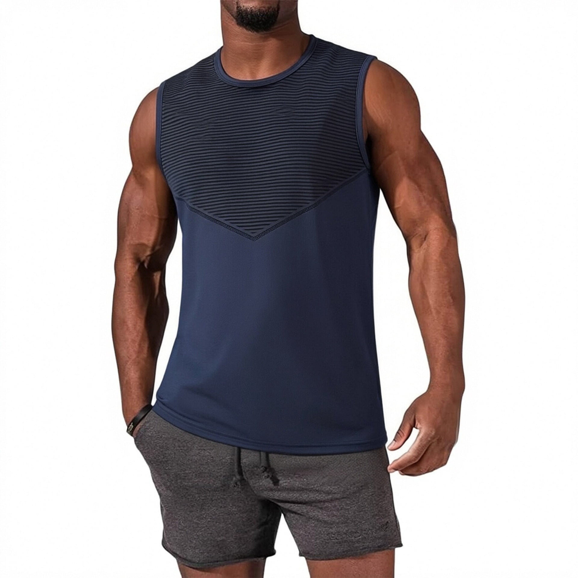 BRANROY Mens Loose Breathable Running Fitness Striped Tank Top - Mens ...
