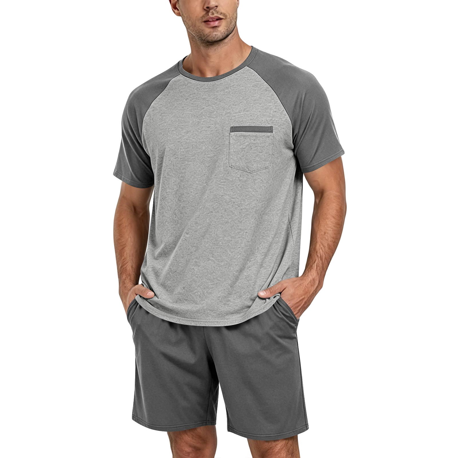 BRANROY Mens Pajamas Set - Color Block Summer Pajamas for Men Short ...