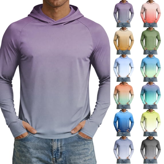 BRANROY Mens UPF50+ Long Sleeve Sun Shirt - UV Resistant Hooded Top for ...